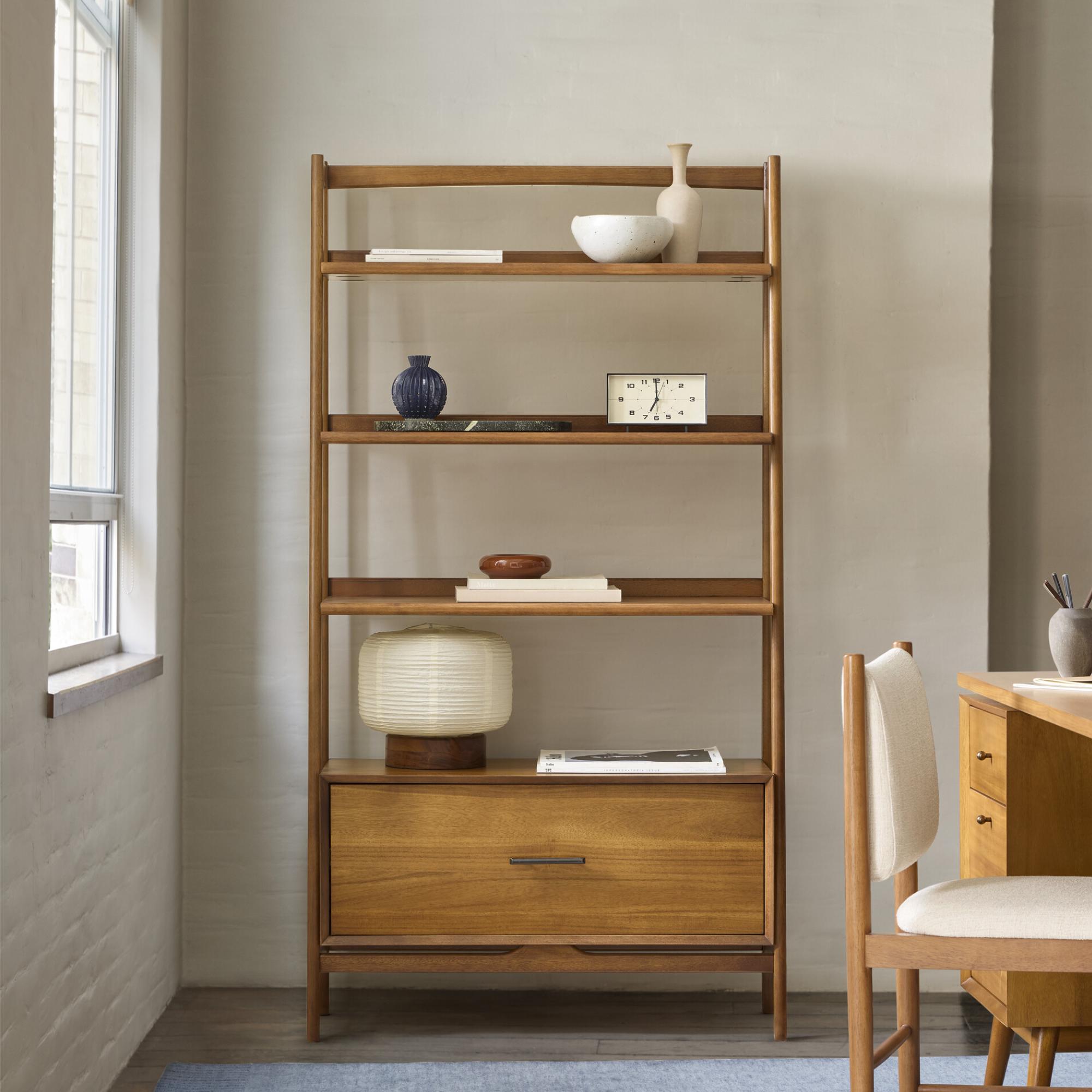 Bookshelf with drawers on bottom store